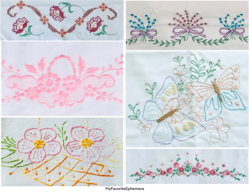 10 Pages Vintage Embroidered Samples Embroidery Ephemera - Etsy
