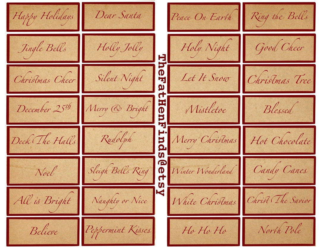 32 Mini CHRISTMAS WORD Labels, Paper Snippet Scraps, Scrap Paper ...