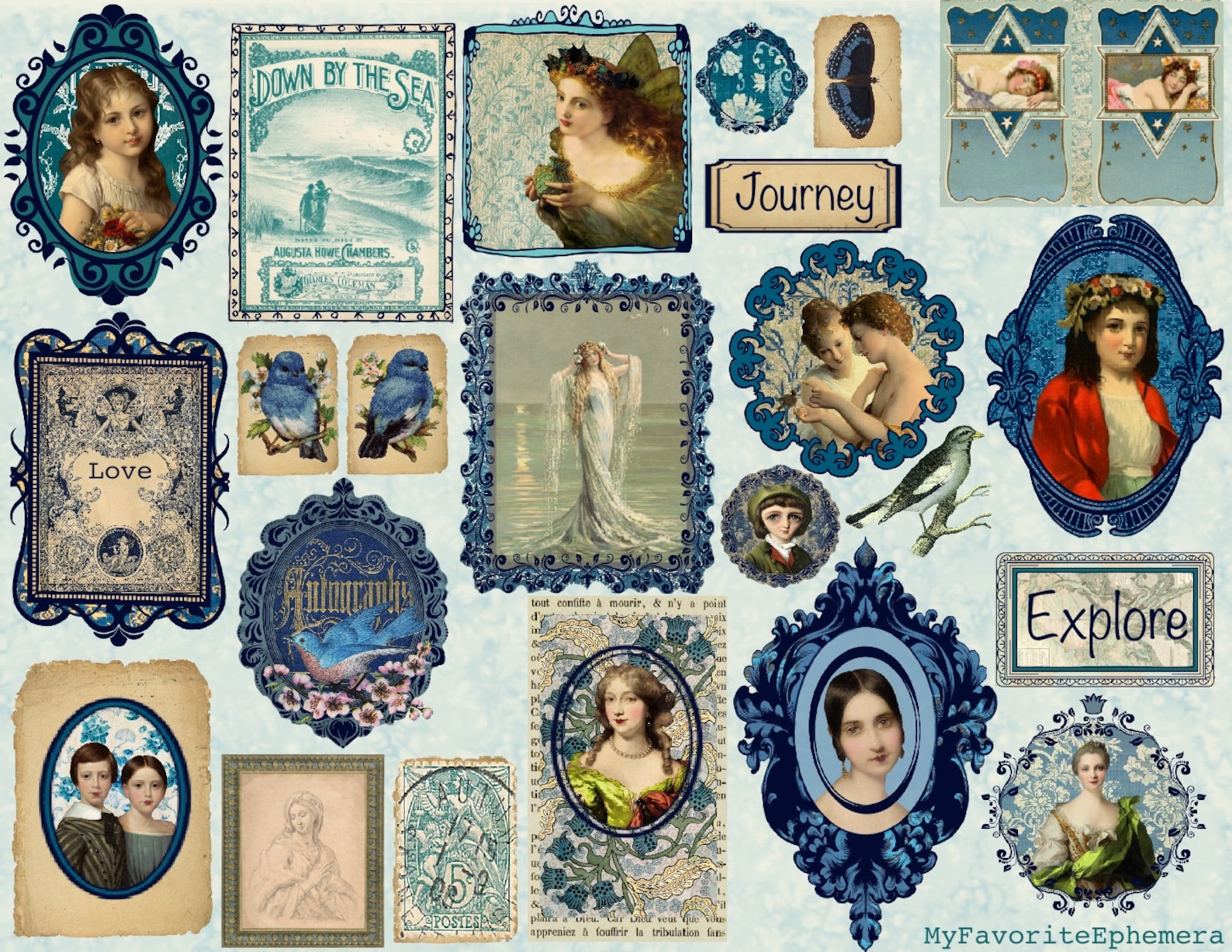 BLUE EPHEMERA EMBELLISHMENTS Collage Sheet for Handmade and | Etsy