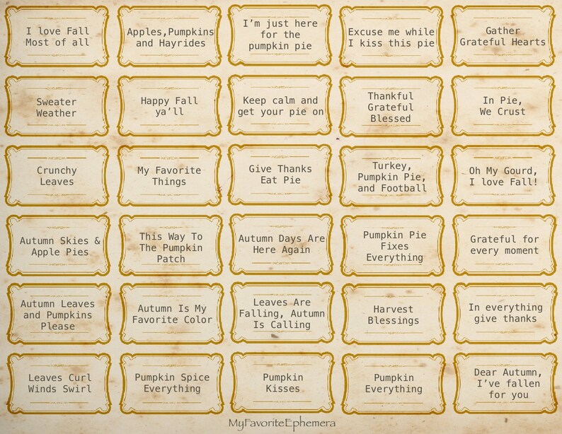 30 Fall Autumn Label Quotes Sayings Ephemera Tags for Junk | Etsy