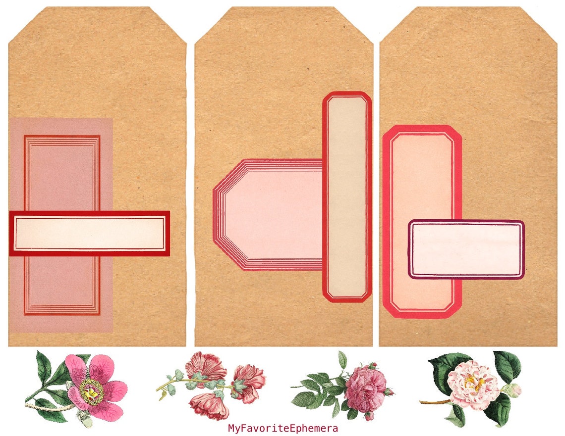 FLORAL JOURNAL TAGS Layered Kit Vintage Ephemera Digital - Etsy