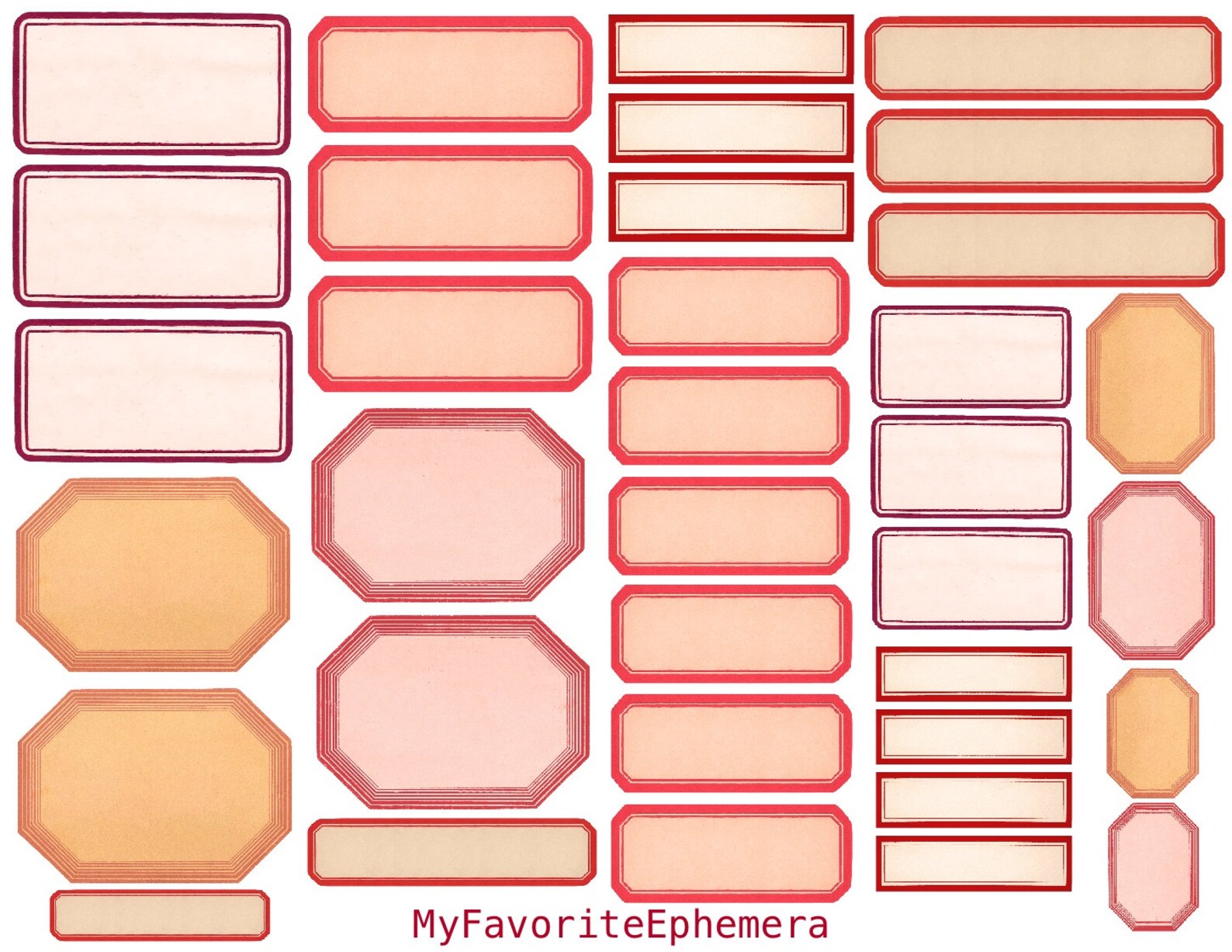 4 Pages of Red and Brown BLANK LABELS, Journaling Spots, for Junk ...