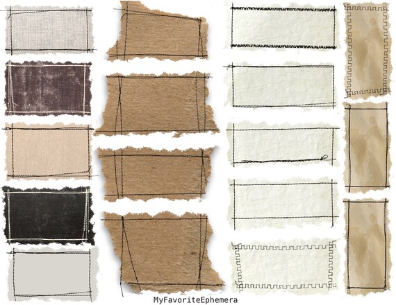 17 Vintage Stitched Labels Torn Paper Scraps Frayed Fabric | Etsy