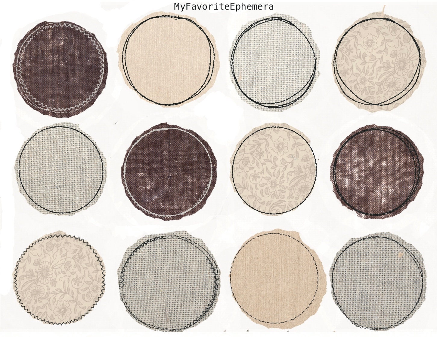 24 Vintage Stitched Labels, Torn Paper Scraps, Frayed Fabric, for Tags ...