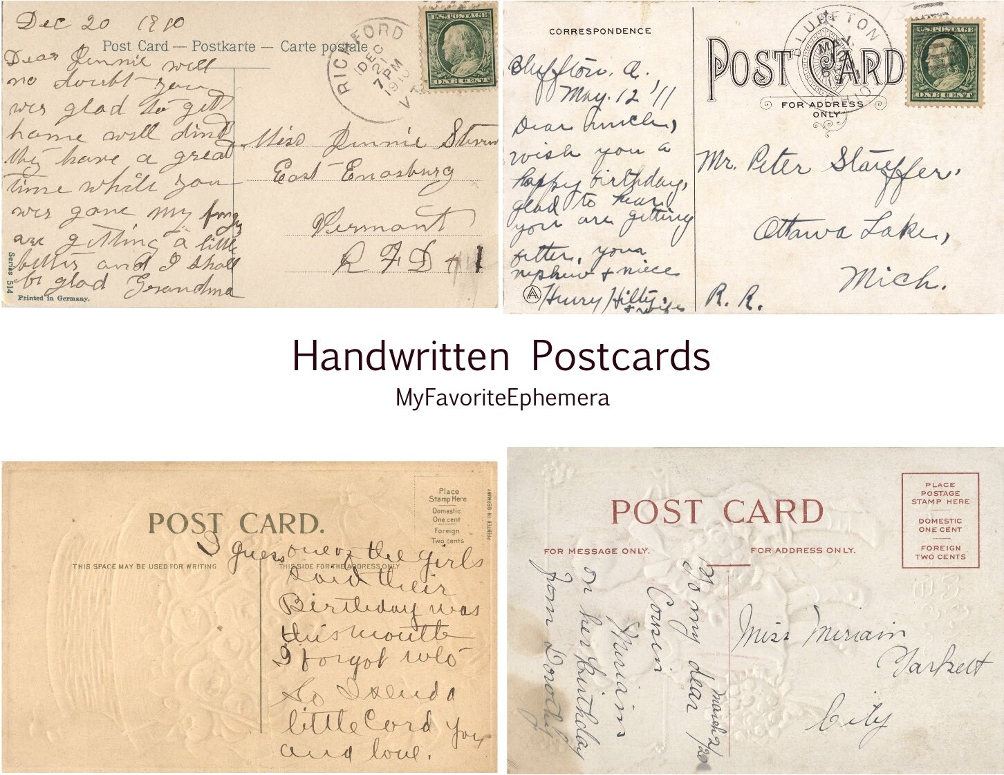 24 HANDWRITTEN VINTAGE POSTCARDS Collage Kit Journal Cards - Etsy
