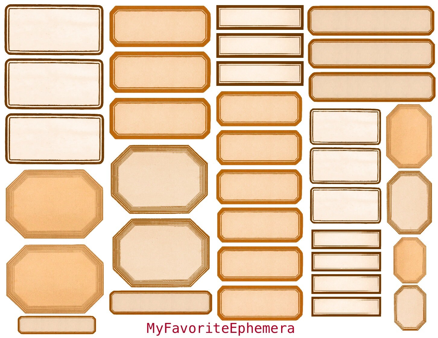 4 Pages of Red and Brown BLANK LABELS, Journaling Spots, for Junk ...