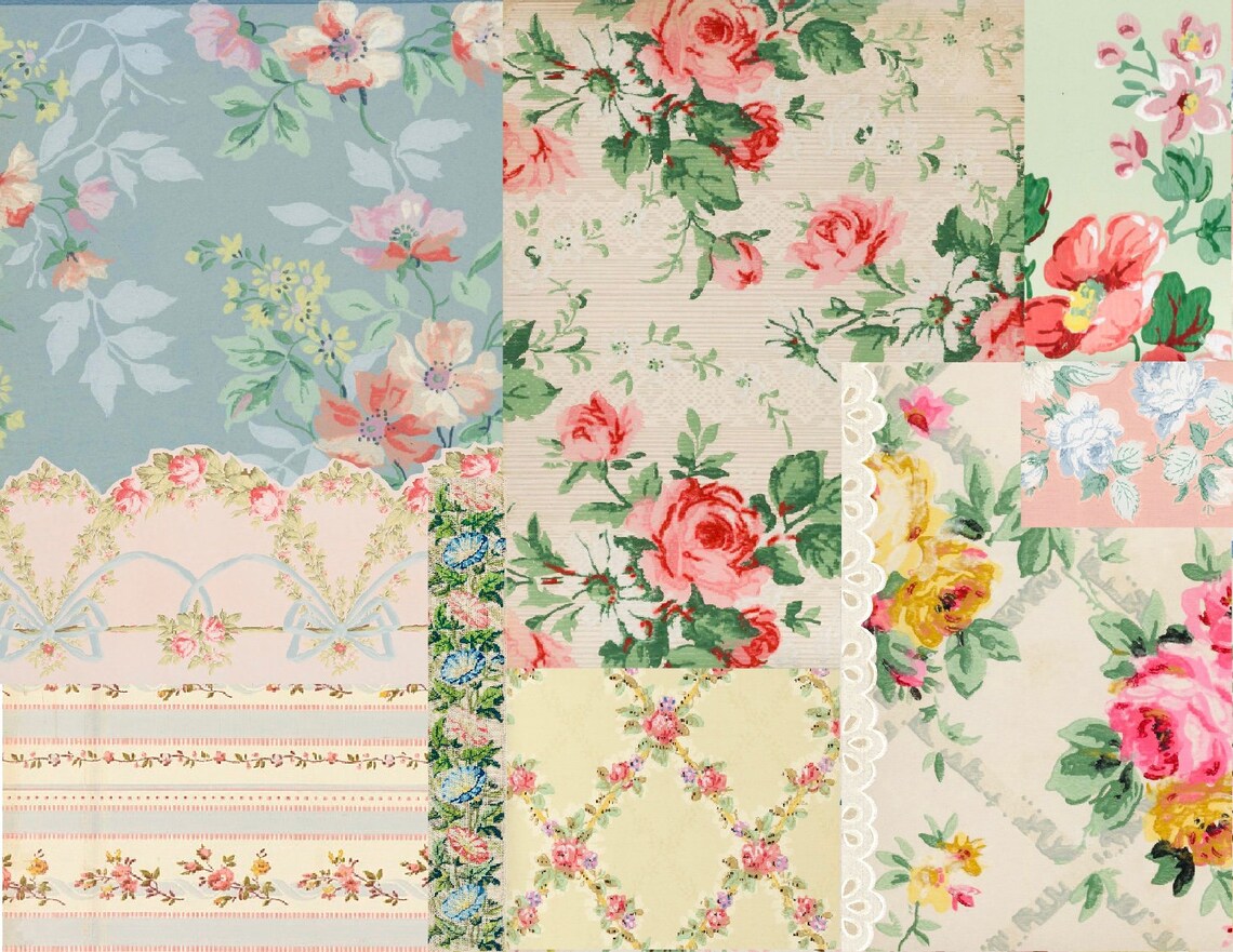 5 PATCHWORK FLORAL Collage Sheets Journal Pages Paper Pack - Etsy