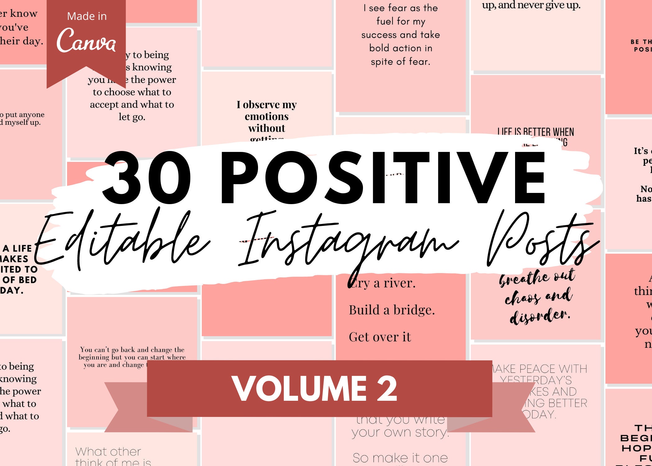 30 Editable Positive Self Care Quote Posts Volume 2 in Pink Tones for ...