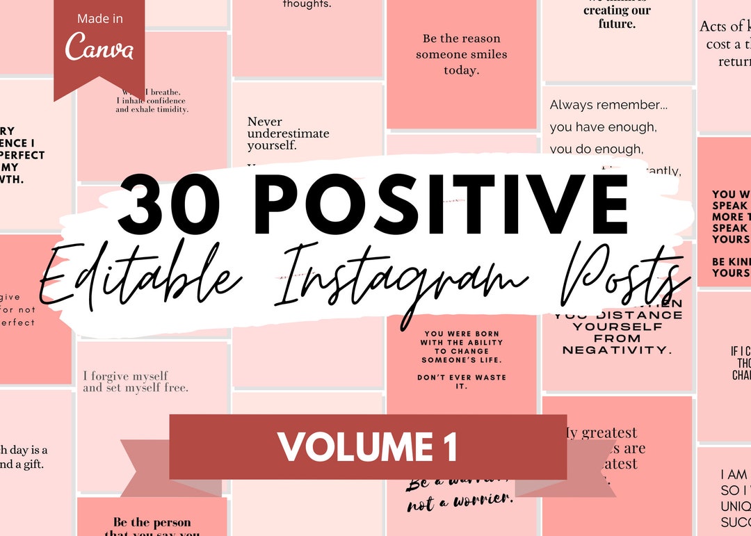 30 Editable Positive Self Care Quote Posts Volume 1 in Pink Tones for ...