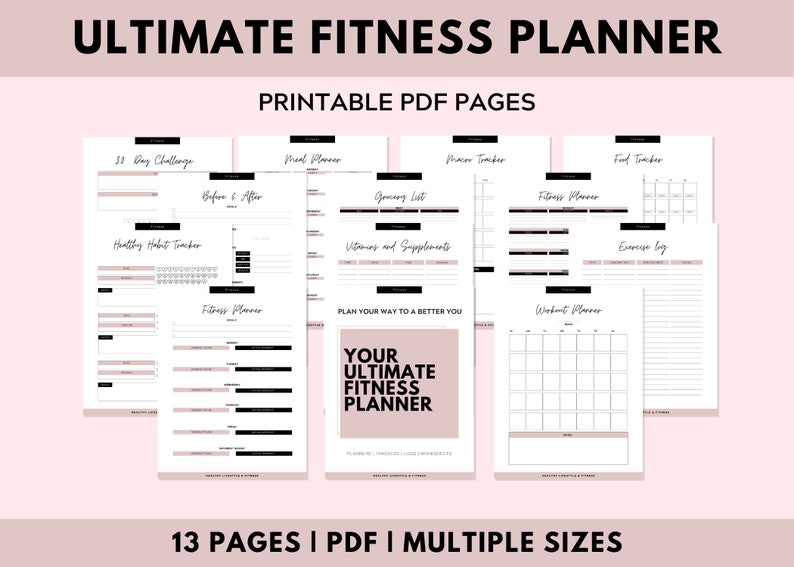 Fitness Planner Bundle, Diet Log, Food Diary, Printable Weight Loss ...