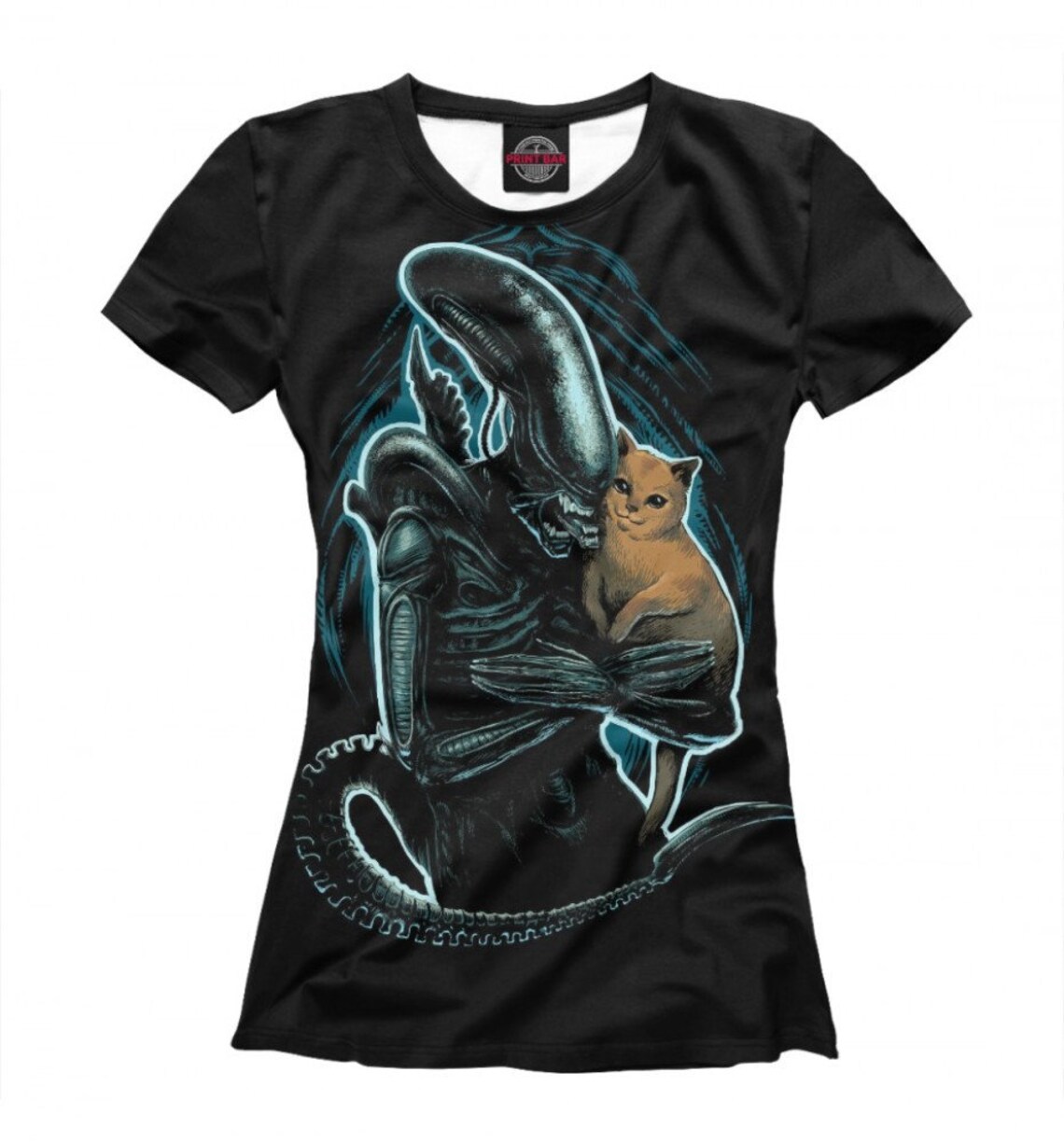 Alien with Cat Funny T-Shirt Monster Alien Movie Tee | Etsy