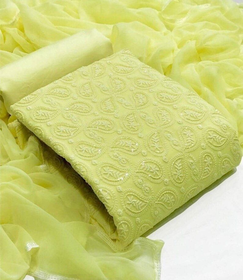 Chikankari Lucknowi Suits Indian Style Hand Embroidery Work - Etsy