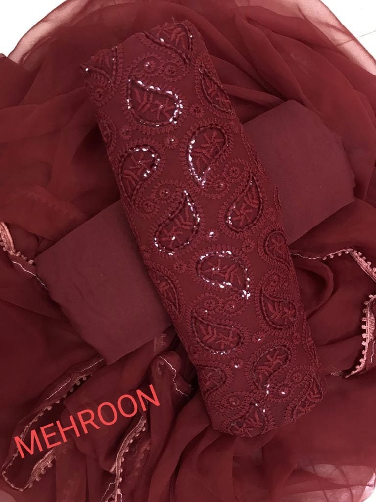Chikankari Lucknowi Suits Indian Style Hand Embroidery Work - Etsy