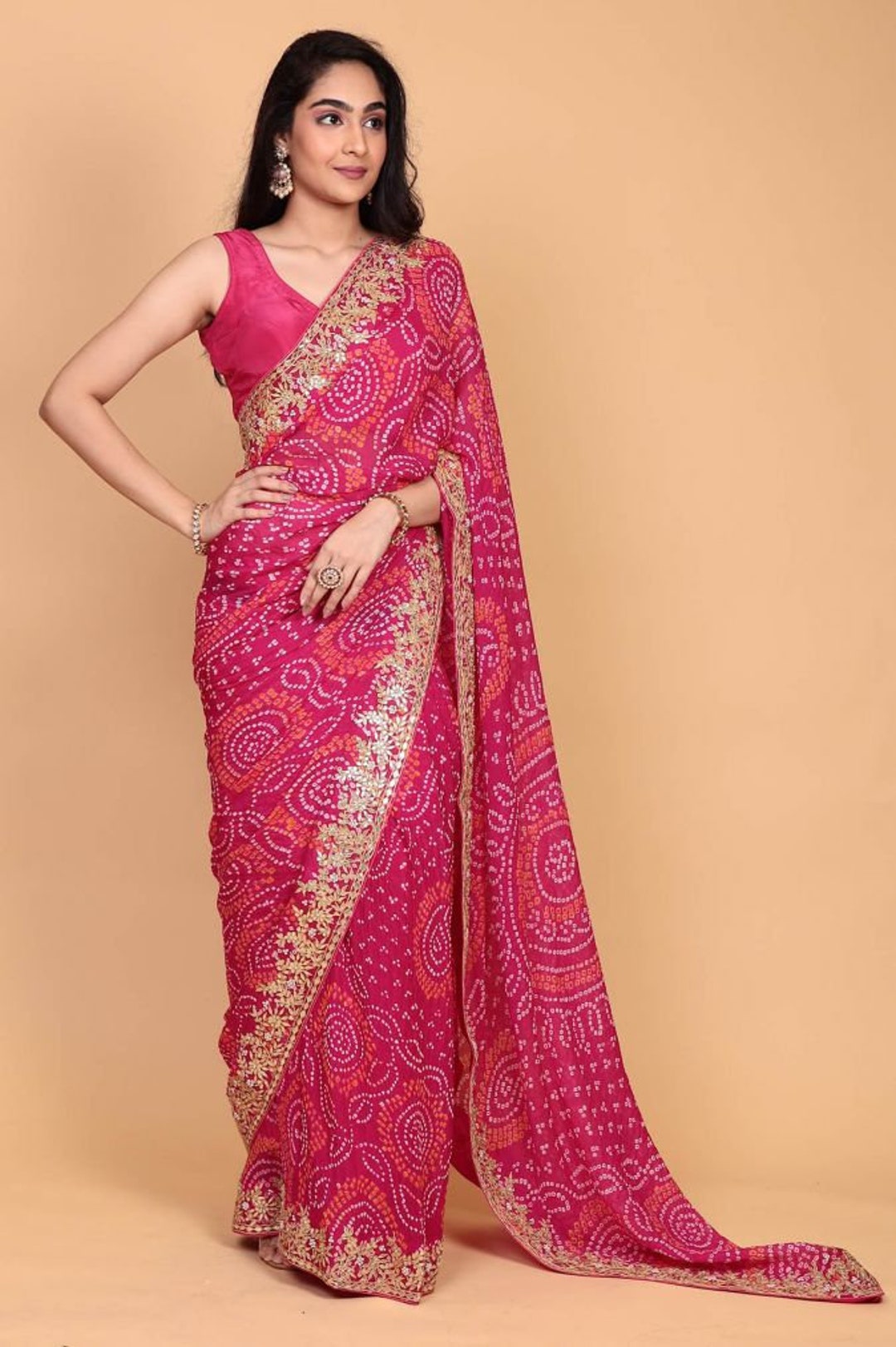 Traditional Jaipuri Gota Patti Saree With Blouse Pure Georgette Ojeria ...