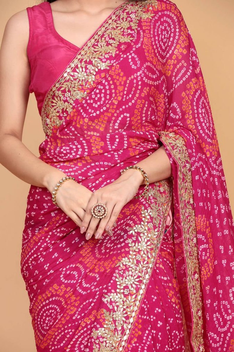 Traditional Jaipuri Gota Patti Saree With Blouse Pure Georgette Ojeria ...