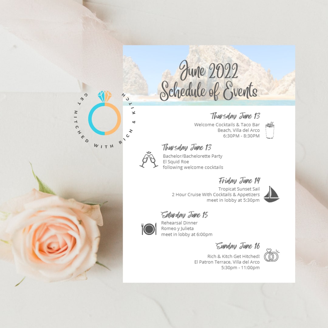 Destination Wedding Week Schedule | Customizable Canva Template ...