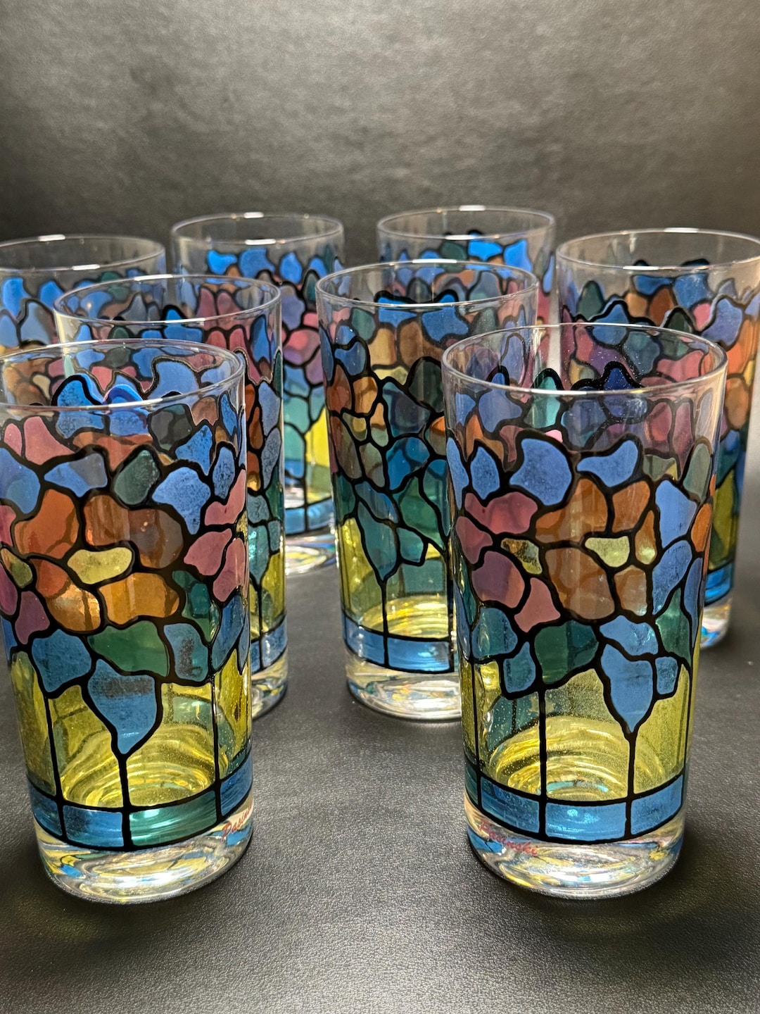 Pasinski Stained Glass Floral Highball Drinking Glasses (8) - Etsy