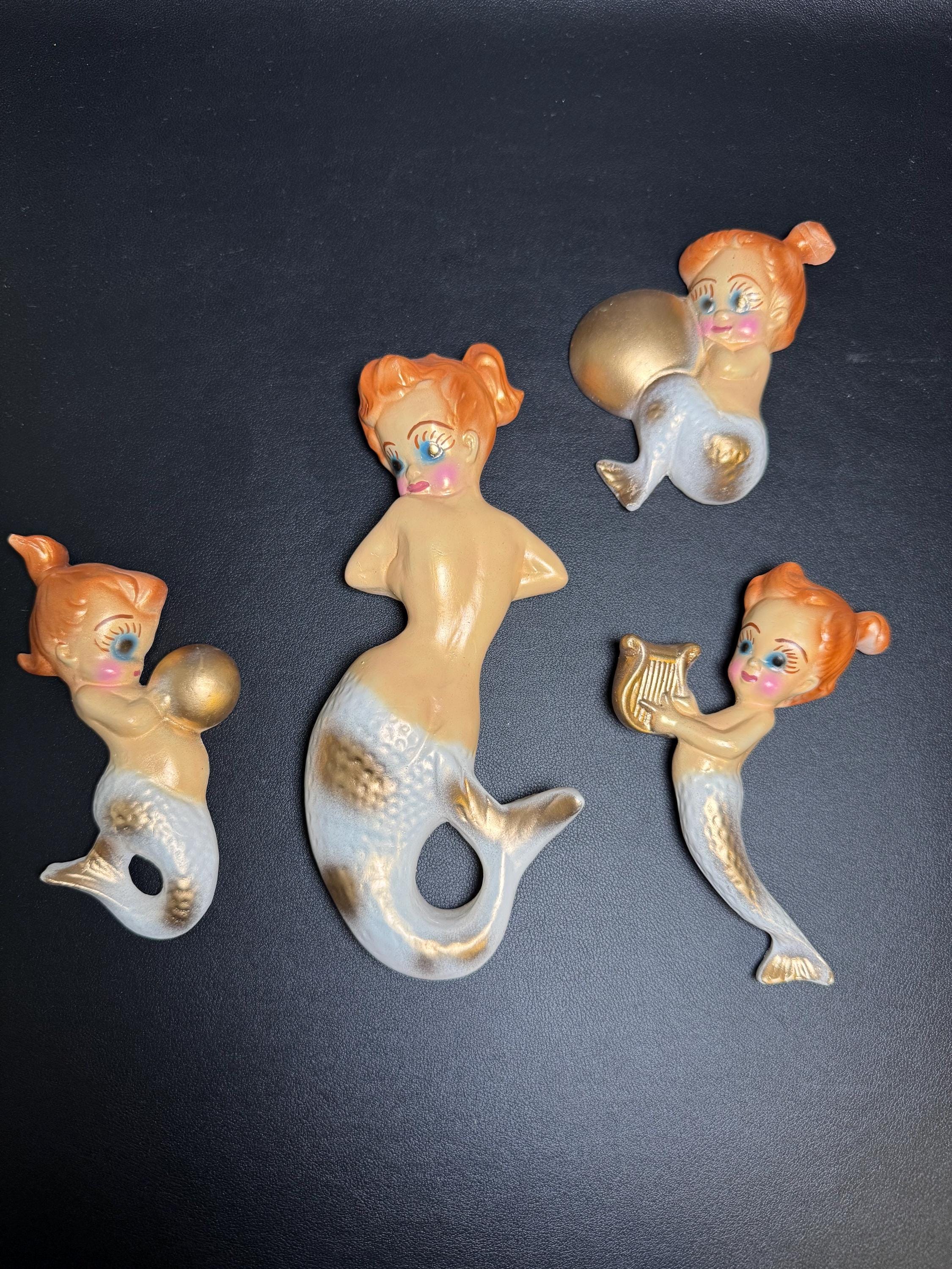 Vintage Chalkware Mermaid Set - Etsy