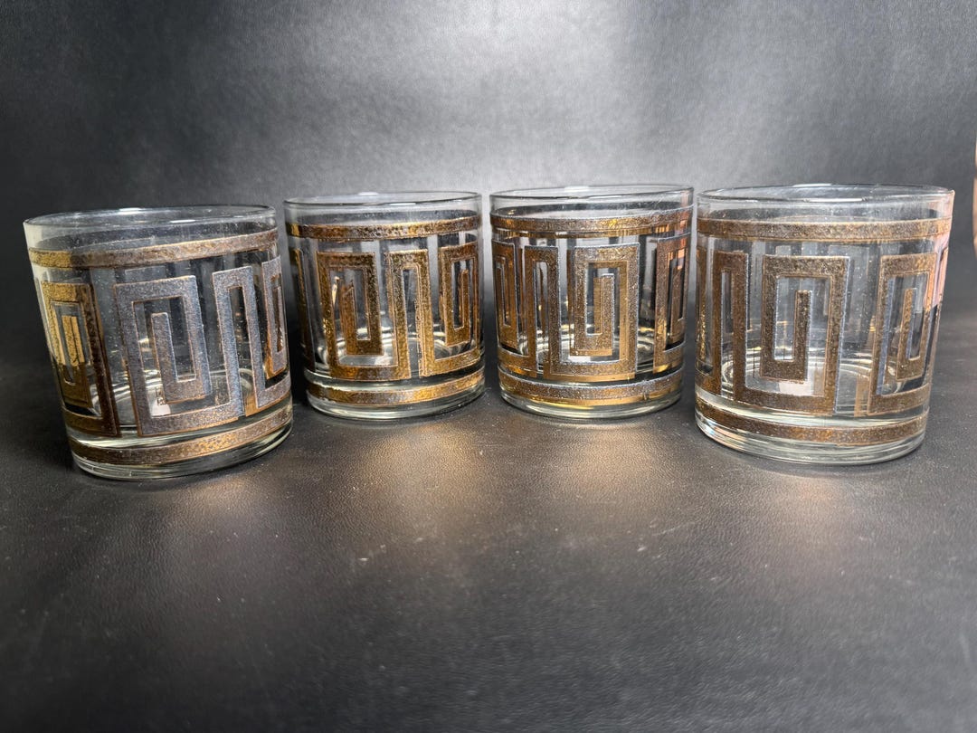 Vintage Gold & Black Greek Key Glasses (4) - Etsy