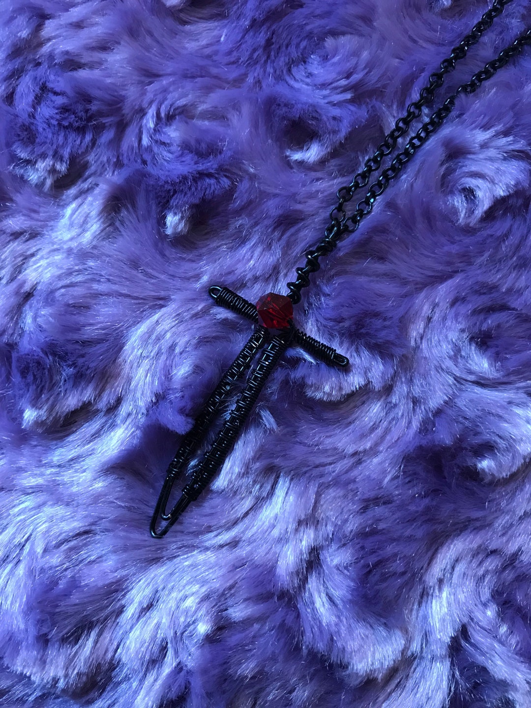 Black and Red Wire Wrapped Fantasy Sword Necklace | Fantasy Jewelry - Etsy