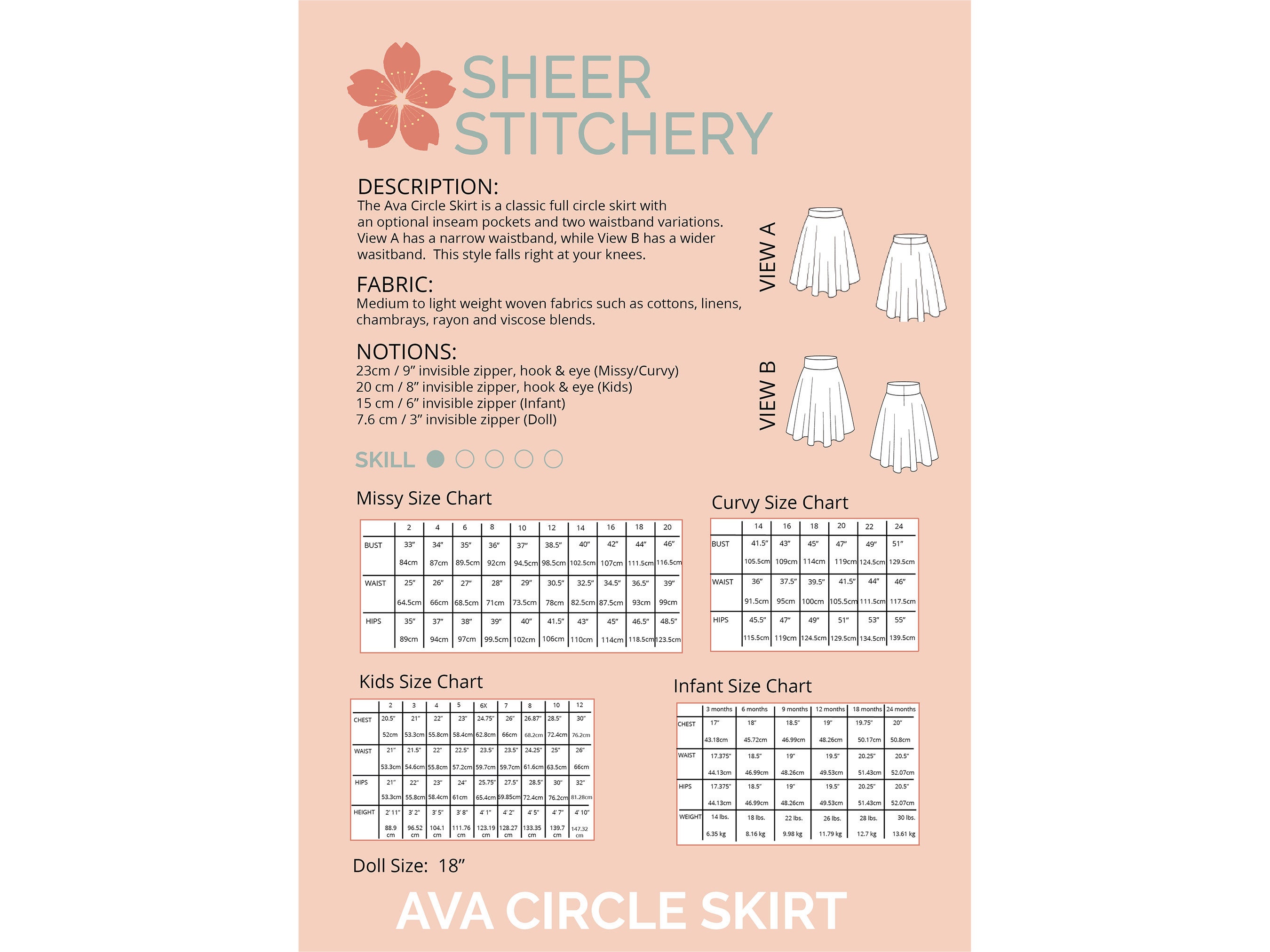 Ava Circle Skirt Digital Sewing Pattern Women's Missy & - Etsy Australia