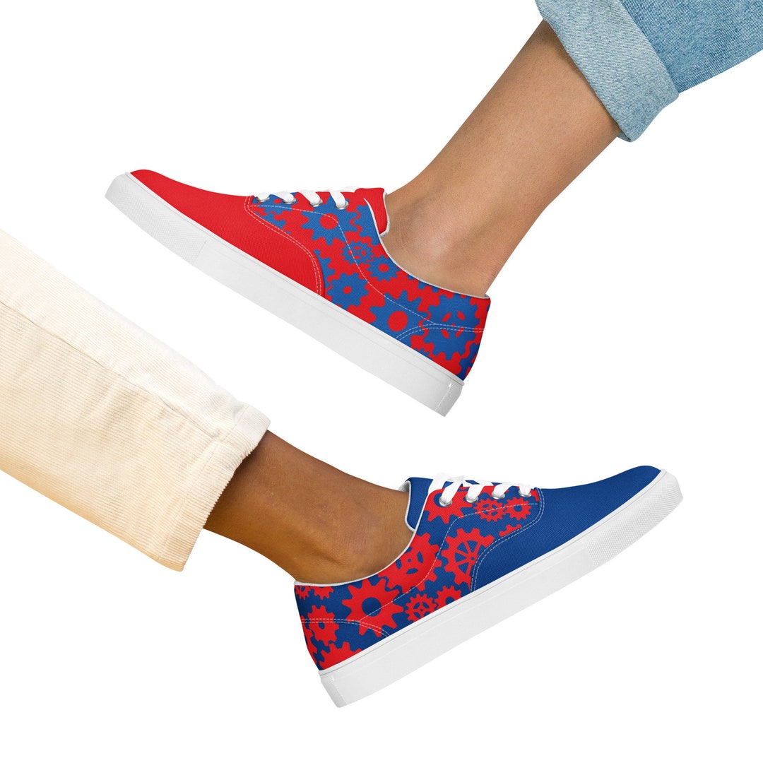 Red and Blue Gears Women’s Lace-up Canvas Shoes Sneakers - Etsy
