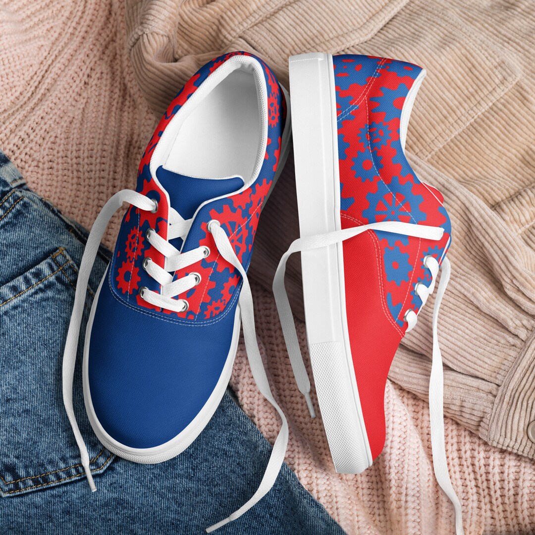 Red and Blue Gears Men’s Lace-up Canvas Shoes Sneakers - Etsy