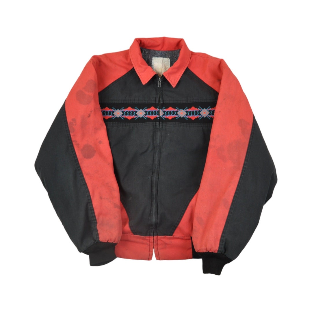 Vintage Cowboy Aztec Pattern Jacket Blanket Lined Red/black XL - Etsy