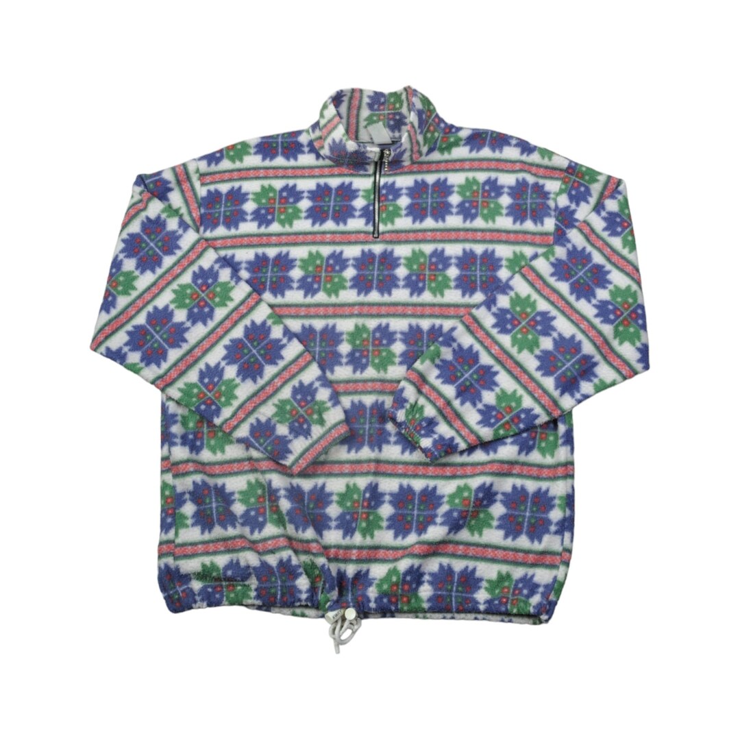 Vintage Fleece 1/4 Zip Jacket: Retro Blue & Green Pattern, Size Medium ...