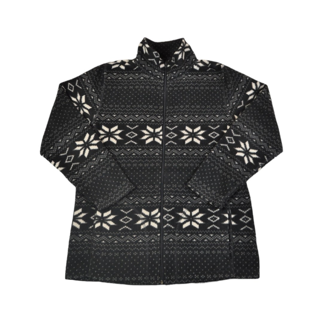 Vintage Fleece Jacket Retro Snowflake Pattern Black Ladies Medium - Etsy