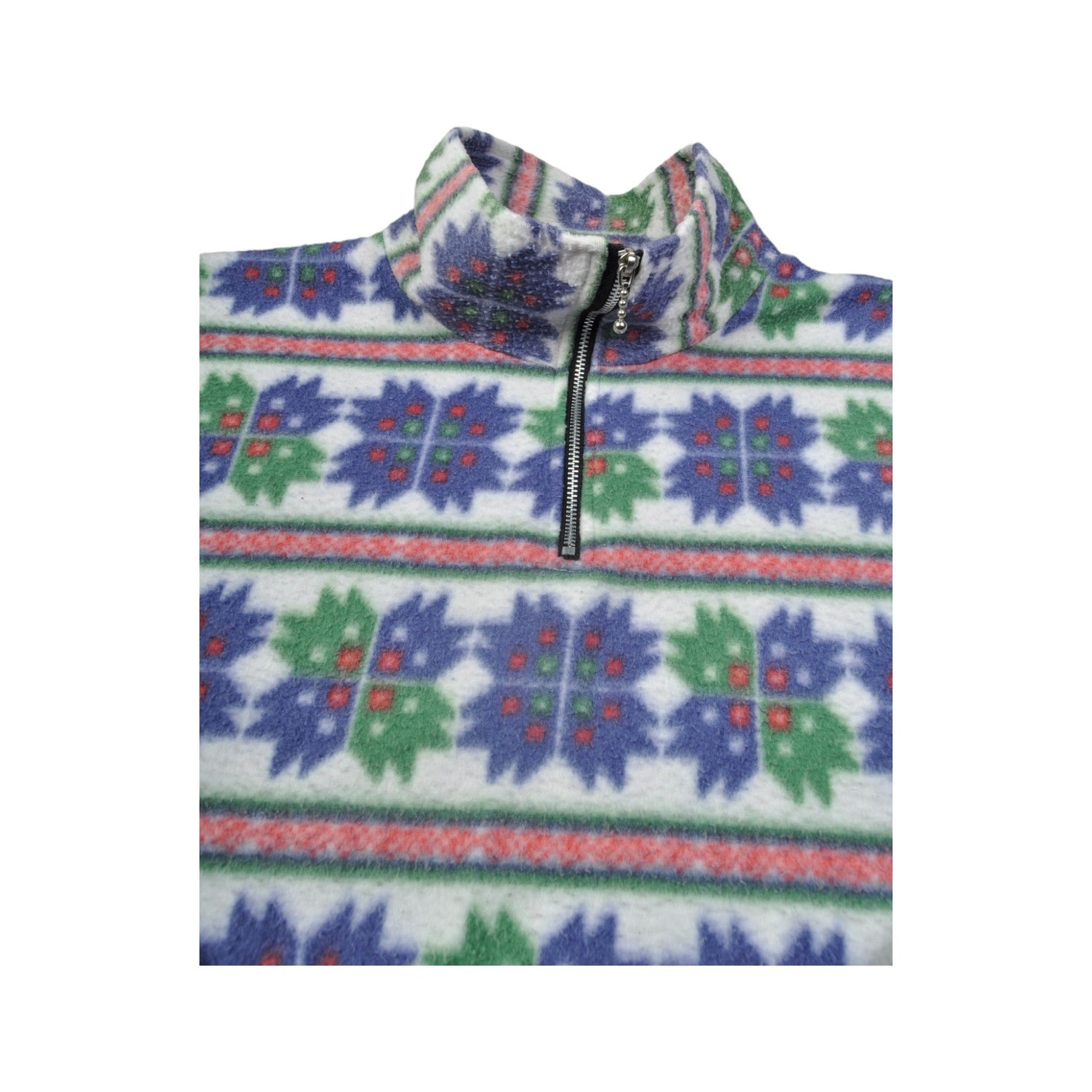 Vintage Fleece 1/4 Zip Jacket: Retro Blue & Green Pattern, Size Medium ...