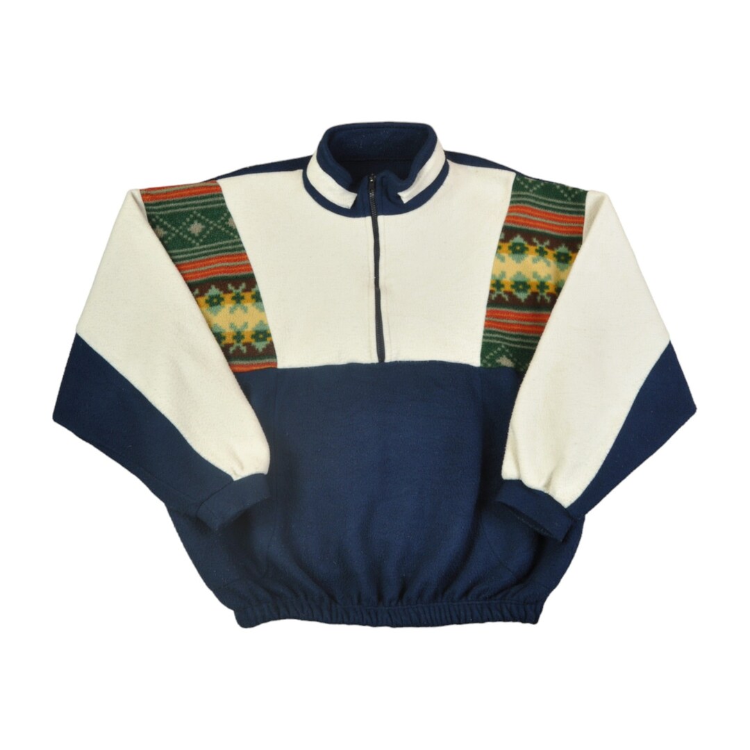 Vintage Fleece 1/4 Zip Retro Pattern White/blue Small - Etsy