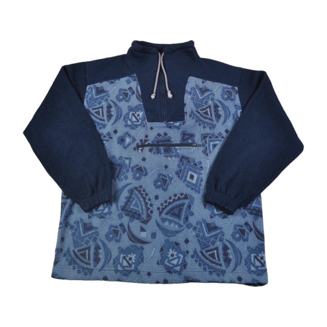 Vintage Fleece 1/4 Zip Retro Pattern Blue Small - Etsy