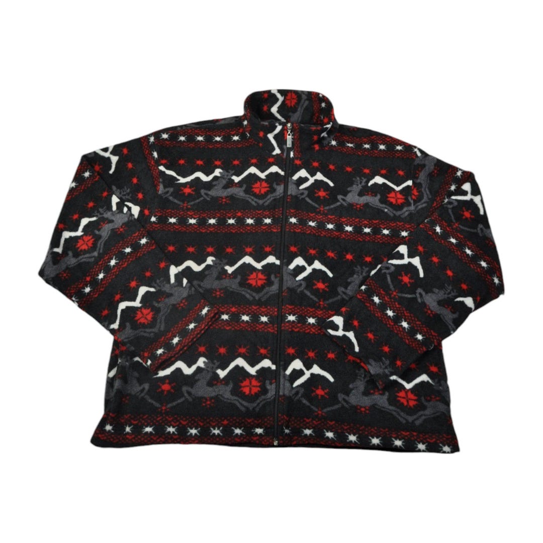 Vintage Fleece Jacket: Retro Black Pattern, Ladies XL - Etsy