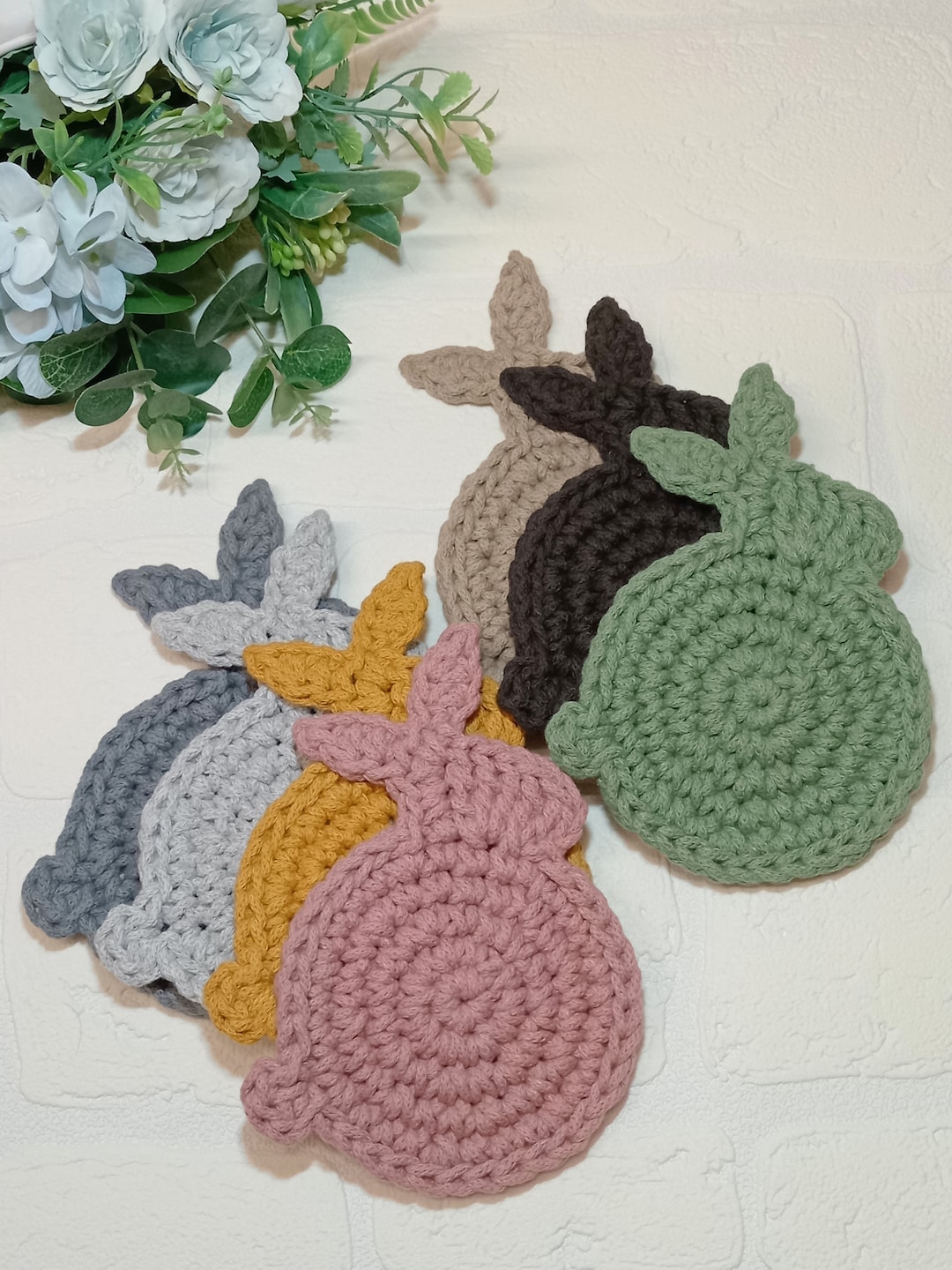 Bunny Coasters Crochet, Easter Bunny Coasters, Handmade/crochet Gifts ...