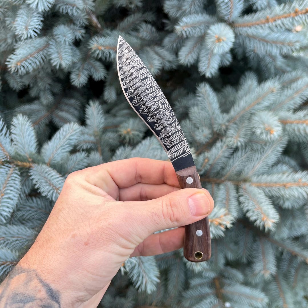 Handmade KUKRI Fixed Blade Knife Damascus Pattern Dark Wood Handle ...