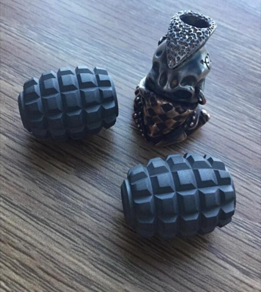 JUMBO Titanium GRENADE Knife Lanyard Bead / Beadblast Silver 1x Bead ...