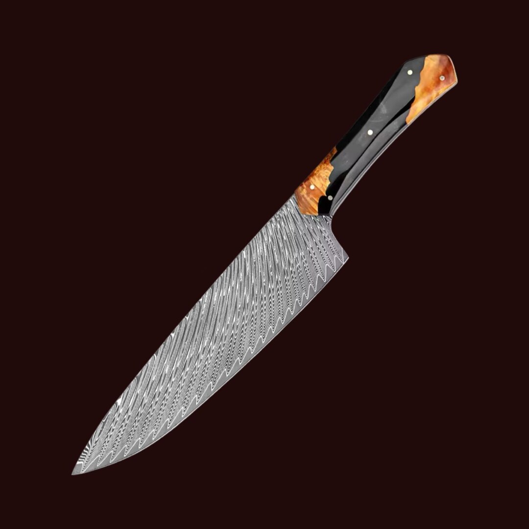 Damascus Chef Knife Santoku Blade Style Canadian Maple Black Resin ...