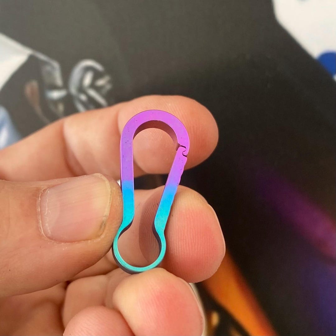 Keychain Push Hanger • Pocket Slip Hang Carry • Anodized Titanium - 1x ...