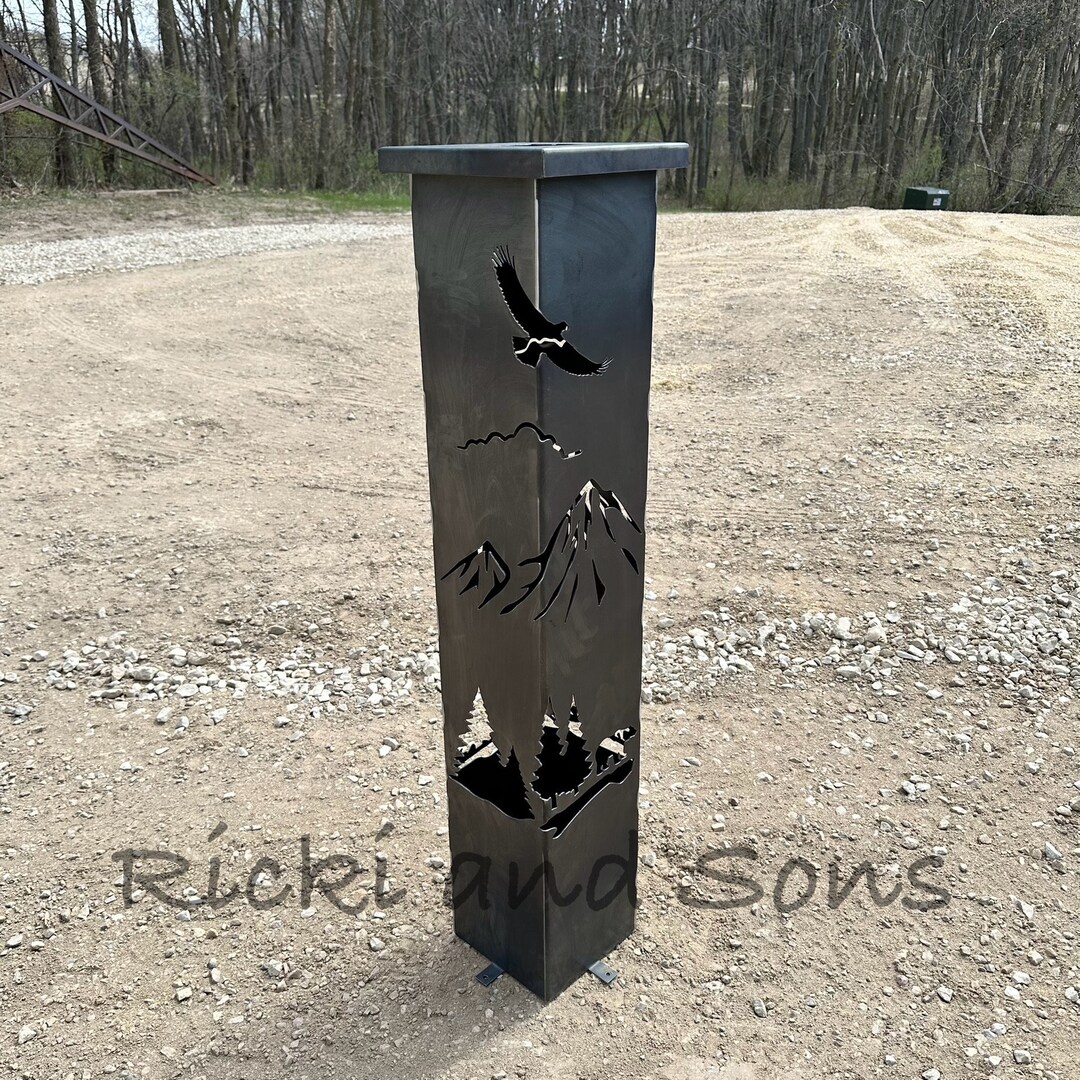 Garden Column - Garden Pillar - Mountain Scene - Bear Eagle / Steel ...