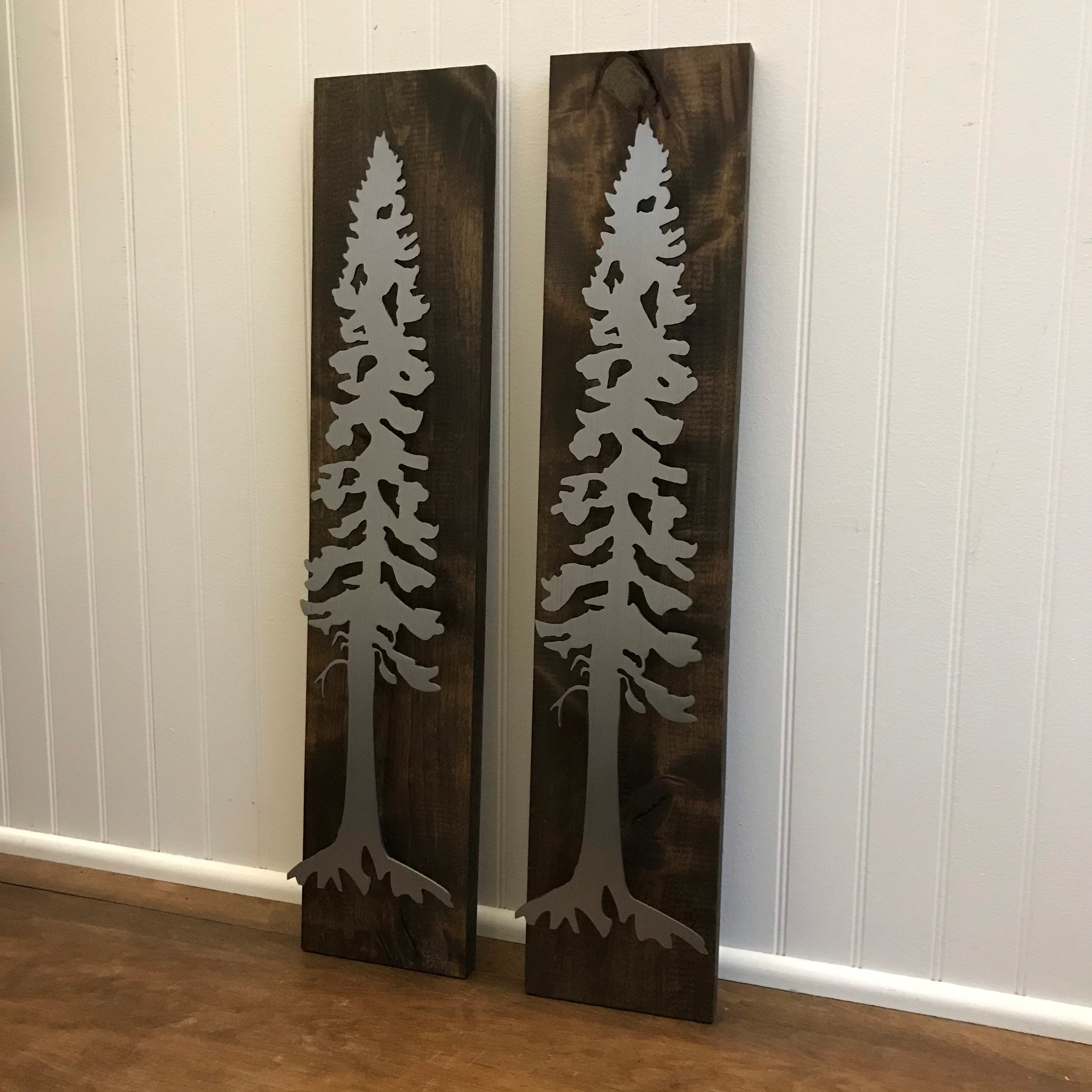 Set of Pine Tree on Knotty Alder / Wood and Metal Signs / | Etsy