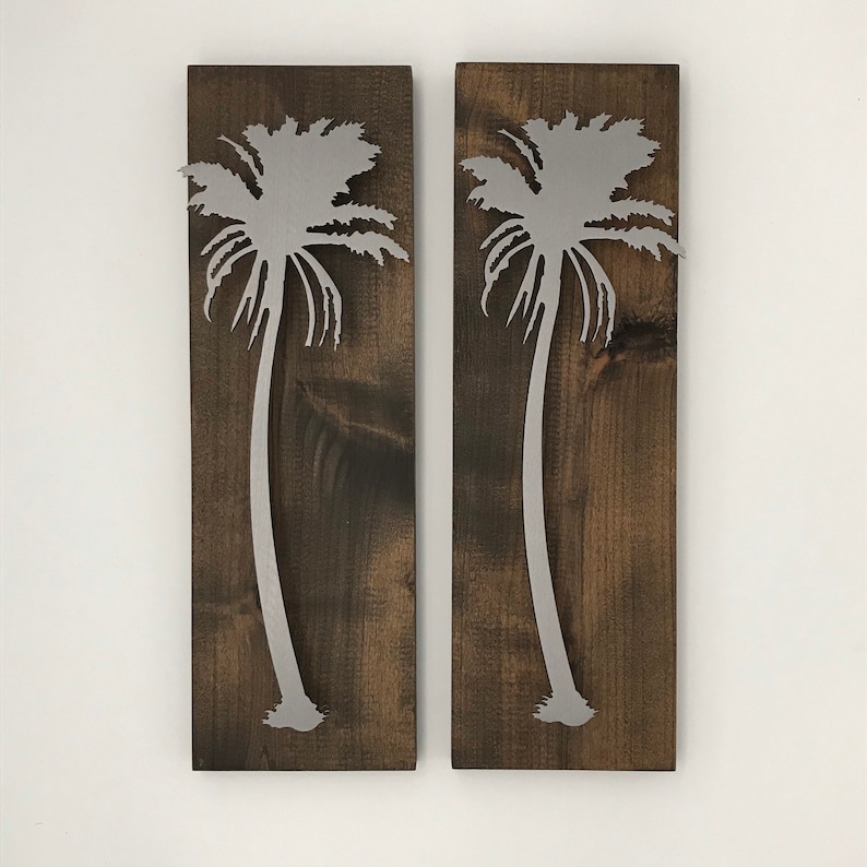 Set of Palm Tree on Knotty Alder / Wood and Metal Signs / Modern Sign ...