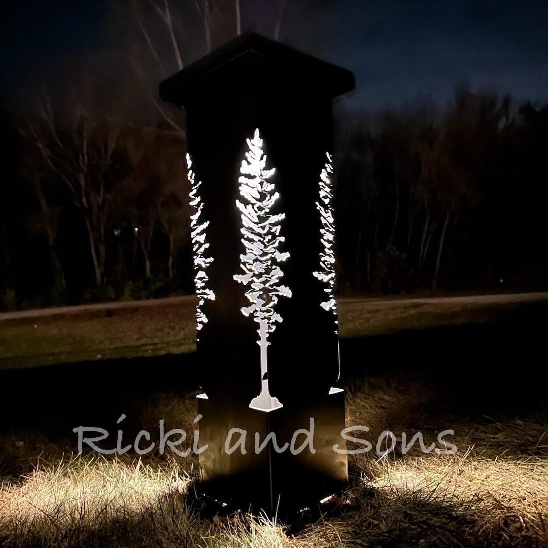 Garden Column - Garden Pillar - Pine Trees / Steel Metal Art / Metal ...