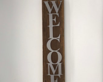 Welcome on Barn Wood With Script Text / Wood and Metal Signs / Rustic ...
