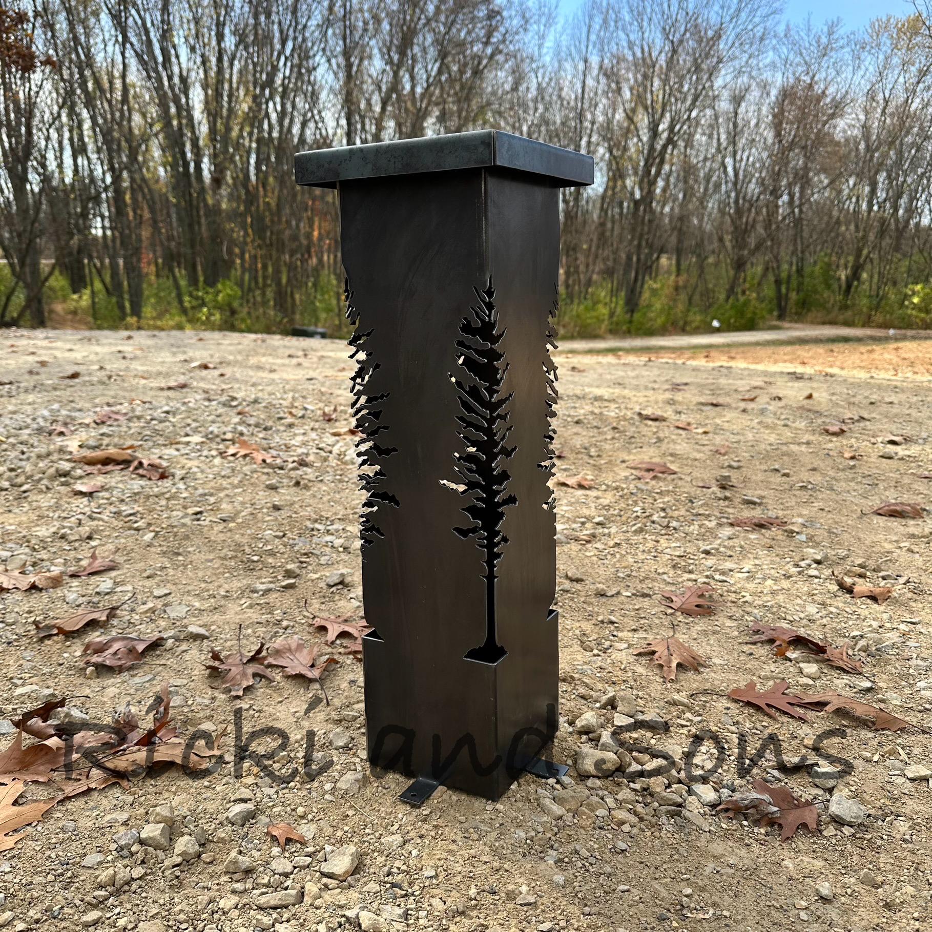 Garden Column - Garden Pillar - Pine Trees / Steel Metal Art / Metal ...