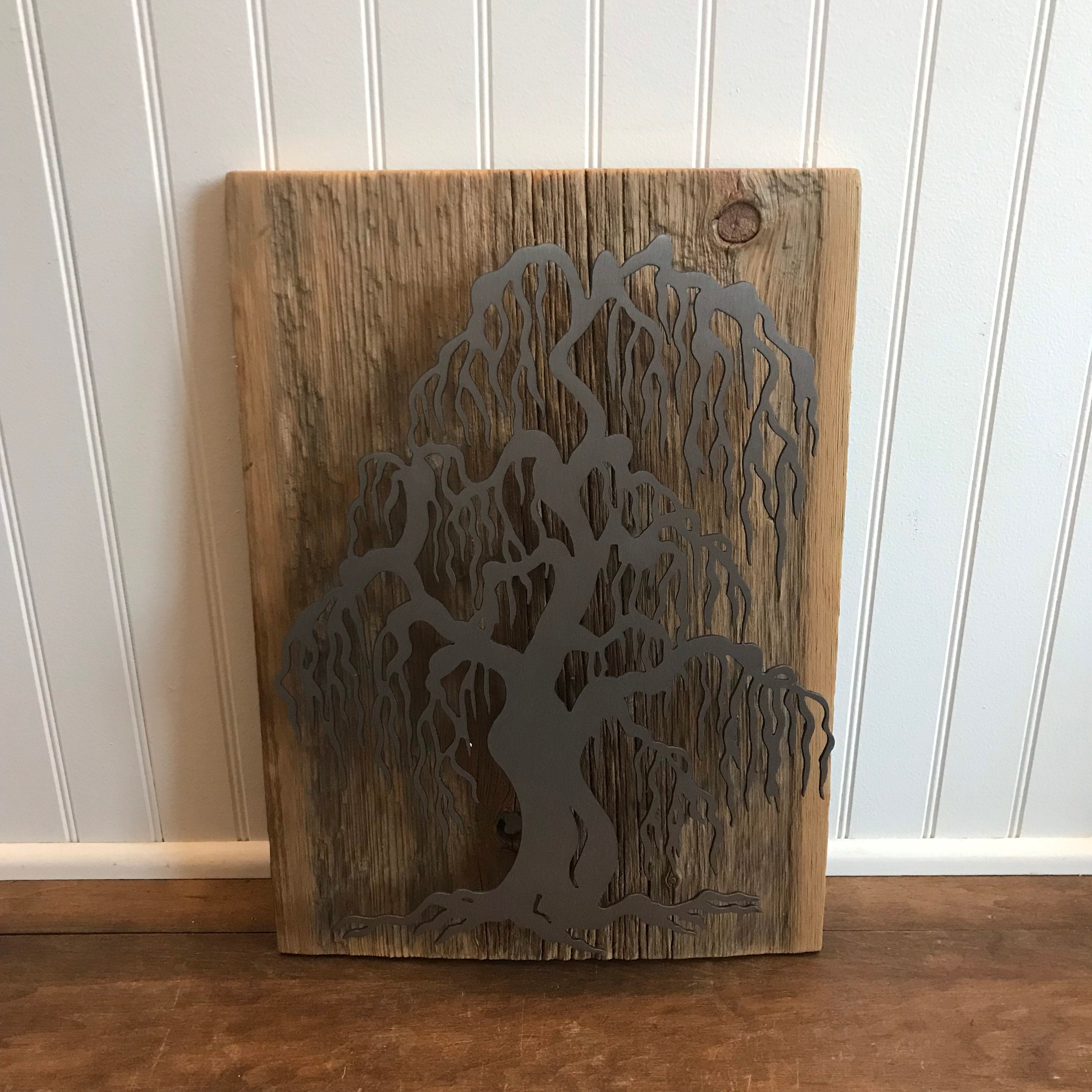 Willow Tree on Barn Wood / Wood and Metal Signs / Rustic Sign | Etsy
