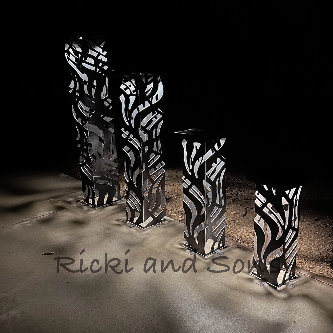 Garden Column - Garden Pillar - Wave Ripple Pattern / Steel Metal Art ...