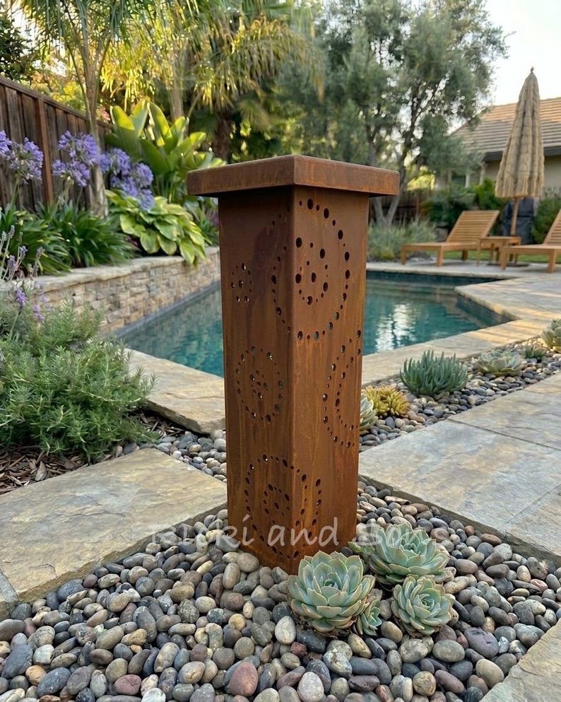 Garden Column - Garden Pillar - Swirl / Steel Metal Art / Metal Decor ...