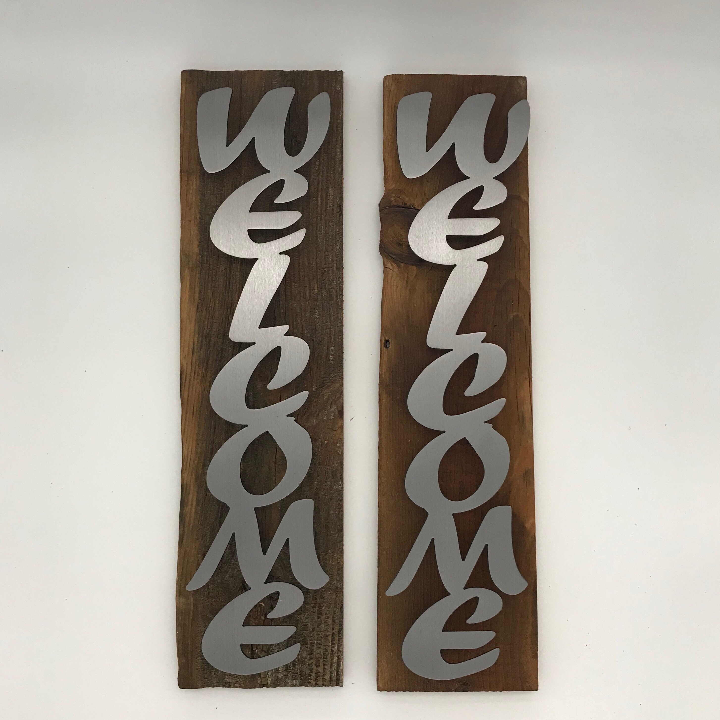 Welcome on Barn Wood With Script Text / Wood and Metal Signs / Rustic ...