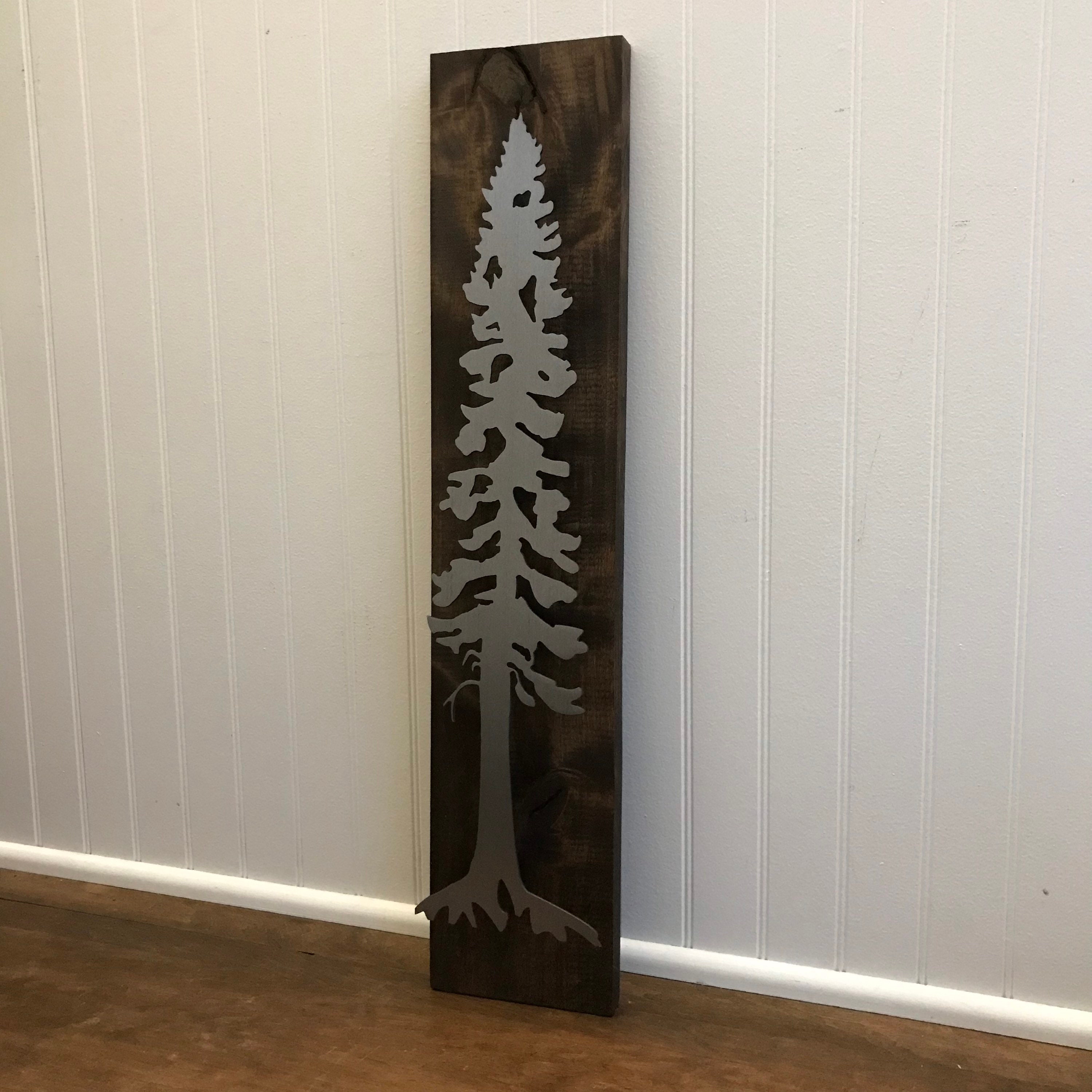 Pine Tree on Knotty Alder / Wood and Metal Signs / Rustic Sign - Etsy